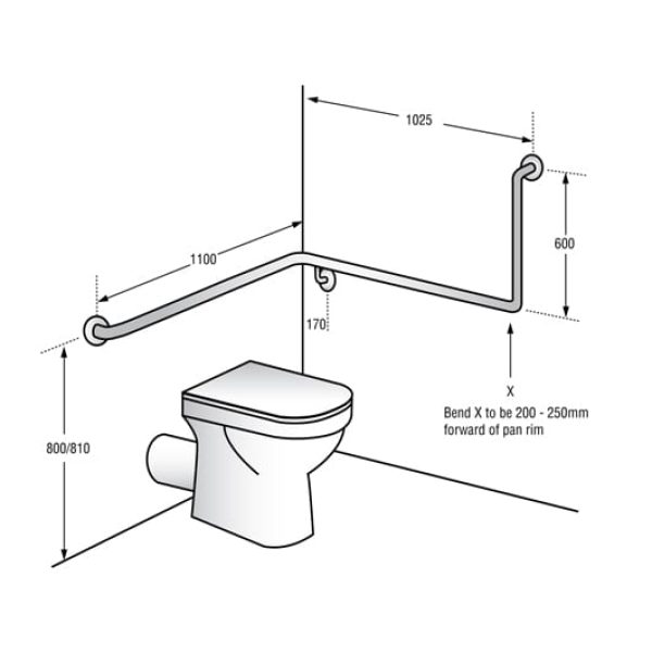 MLR115MOD - Accessible Wrap Around LH 90º Grab Rail, Modular, Concealed ...